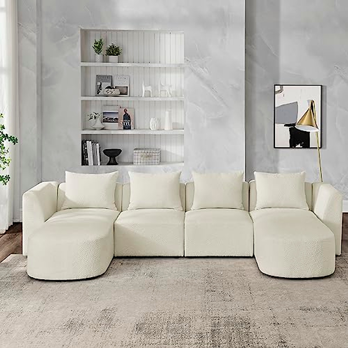 Reversible DIY Modular Sectional Sofa Free Combination U Shape Corner Sofá Upholstered Convertible Cloud Deep Couch with 2 Single Seats,Chaises and Waist Pillows for Living Room Office Apartment