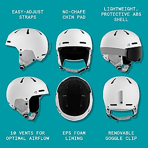 Retrospec Comstock Youth Ski & Snowboard Helmet for Kids - Durable ABS Shell, Protective EPS Foam & Cooling Vents - Adjustable Fit for Boys & Girls - Matte White, 48-51cm X-Small