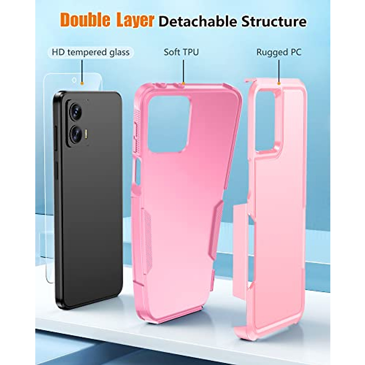 JXVM for Moto G-Power/G-5G 2023 Case: Dual Layer Heavy Duty Tough Rugged Lightweight Slim Shockproof Protective Phone Case | Durable Phone Cover for Motorola G Power & G 5G 6.5inch 2023 (Girly Pink)