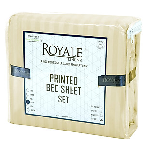 ROYALE LINENS 4 Piece Full Sheets Set - Soft Brushed 1800 Microfiber Bedding - 1 Fitted, 1 Flat Sheet, 2 Pillow Cases - Wrinkle Free & Fade Resistant - Hotel Luxury Bed Sheets (Stripe Beige, Full)