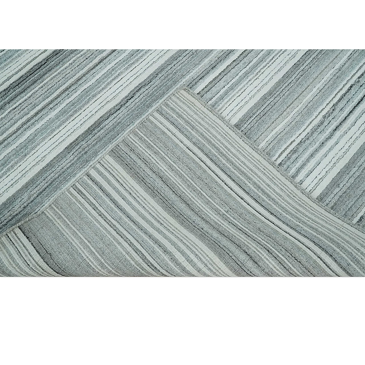 Artisan's Arc Striped Flatwoven Scandinavian Hand Made Blended Wool Area Rug, White, Silver and Gray, 8X10 | KE3810