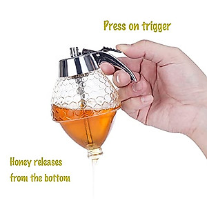 DESIOLE Acrylic Honey Dispenser with Stand, Great Syrup Jar with High Capacity, Beautiful Honey Pot