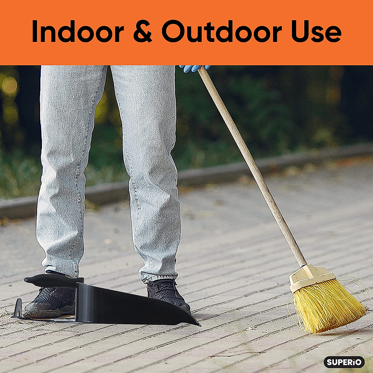 Superio Heavy Duty Plastic Step-on Dustpan with Comfort Grip Handle Black, Durable, Lightweight Multi Surface Dust Pan Easy Broom Sweeping, 10-inch Wide, 2-Pack