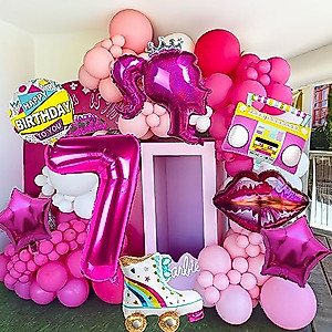 8Pcs Hot Pink Princess Foil Number Balloon Silver Balloons Girl Head Balloons Photo Prop For Barbie Theme Party Decorations Box Photo Booth Backdrop Pink Little Girl Makeup Birthday Supply (Number 7)