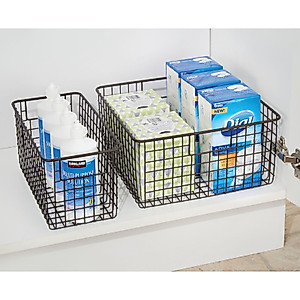 mDesign Metal Wire Bathroom Storage Basket Organizer with Handles - Organize Master/Guest Bathrooms, Linen, Hallway, or Entryway Closets, Bedroom, Laundry Room, Concerto Collection - 2 Pack - Bronze