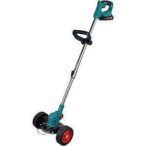 Cordless String Trimmer, 21V Grass Trimmer with Wheels, Edger Lawn Tool,Electric Weed Lawn Eater Edger Grass String Trimmer Cutter Portable with 2 Batteries (Blue)