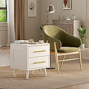 Aiho Nightstand, Bedside Table with Metal Handles, Modern Wood Night Stand 2 Drawer Dresser for Bedroom, White Nightstand