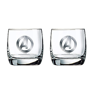 Marvel Glass Set - Avengers Logo - Collectible Gift Set of 2 Glasses - 10 oz. Capacity - Classic Design - Sturdy Base