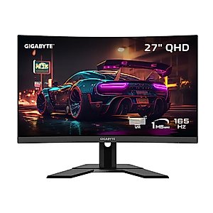 GIGABYTE G27QC A (27" 165Hz 1440P Curved Gaming Monitor, 2560 x 1440 VA 1500R Display, 1ms (MPRT) Response Time, 88% DCI-P3, HDR Ready, 1x Display Port 1.2)