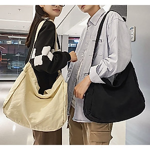 TUPIRIYN Women's Canvas Crossbody Bag Large Shoulder Bag Solid Color Casual Messenger Bag Travel Handbag Unisex (Black)