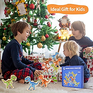 ACOUCB Wooden Dinosaur Stacking Toys for Kids 3-7, 16pcs Large Sensory Montessori Toys, Balance Competition Game Building Toys, Easter Basket Stuffers, Birthday Gift for Boys Girls