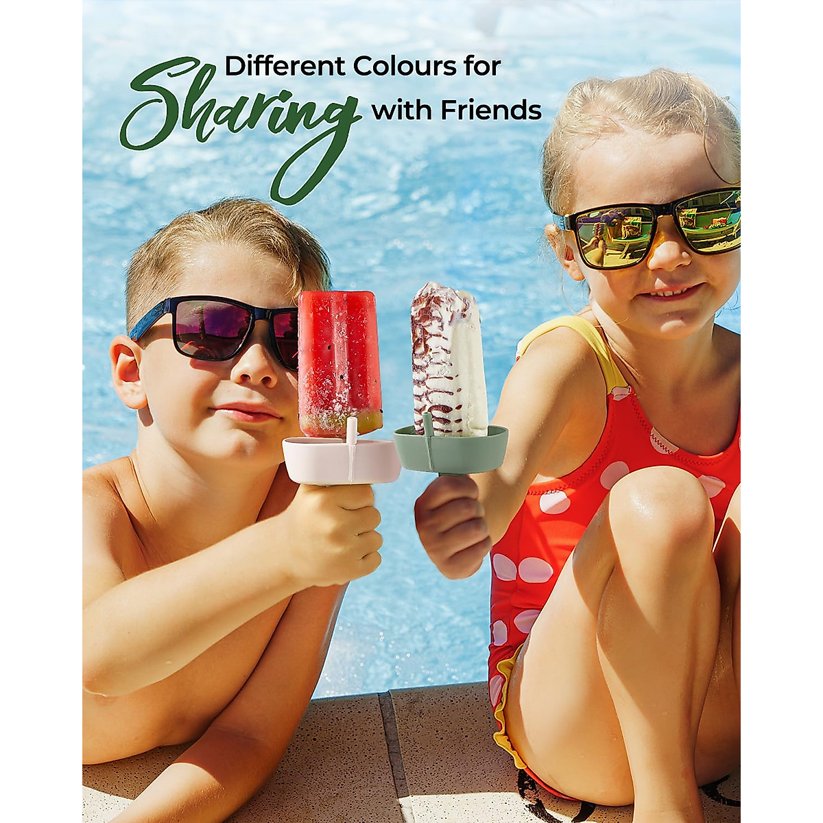 4Pack Drip-Free Silicone Popsicle Holders, AODISTUCE Popsicle Holder with Straw | with 2 Slots Fit Standard & Wide sized sticks Drip Free Popsicle Stick Holder Popsicle Drip Catcher