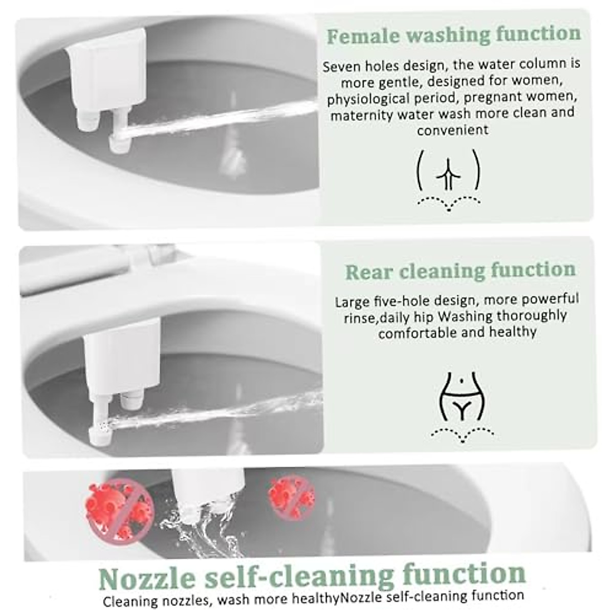 Bidet Attachment for Toilet UK, Toilet Bidet Attachment, Ultra-Slim Bidet Sprayer with Dual Nozzle, Non-Electric Bidet Spray Adjustable Pressure for Portable Bidet Feminine/Posterior Wash