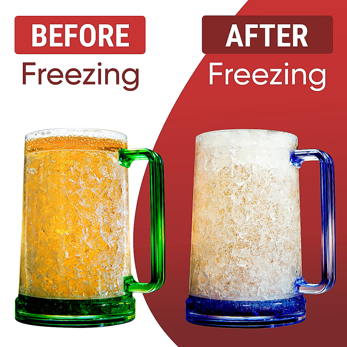 Beer Mugs with Gel Freezer 16 oz, Double Walled Beer Mugs with Handles, Color Handles Set Of 4