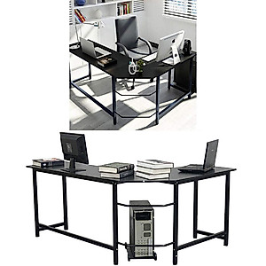 Thaweesuk Shop Black Board & Black Metal Legs L-Shaped Corner Computer Desk Home Office Study Laptop PC Work Table MDF & Iron 66" x 47" x 28" (L x W x H) of Set
