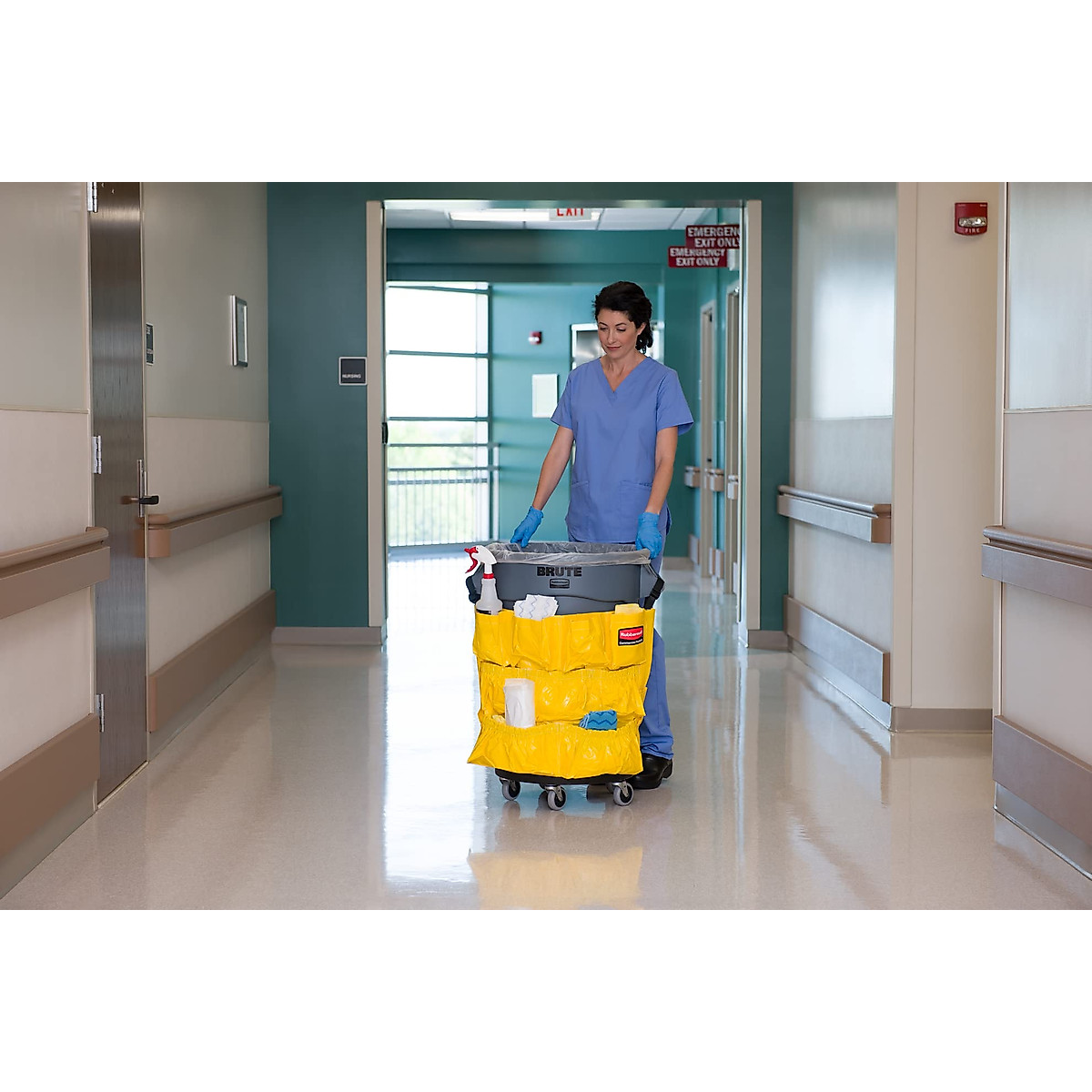 Rubbermaid Commercial Products Supply Organizing Caddy for Brute Trash Cans, Yellow, Tool Organizer Storage for Spray Bottles/PaperTowels/Gloves/Scrub Brush