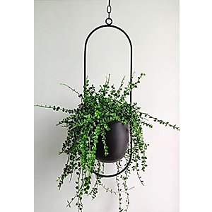 RISEON Boho Black Metal Plant Hanger,Metal Wall and Ceiling Hanging Planter, Modern Planter, Mid Century Flower Pot Plant Holder, Minimalist Planter for Indoor Outdoor Home Decor