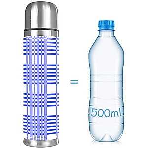 Stainless Steel Leather Vacuum Insulated Mug Purple Plaid Thermos Water Bottle for Hot and Cold Drinks Kids Adults 16 Oz