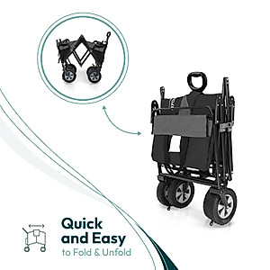 WONDERFOLD S1 Folding Utility Cart with Easy-Clean Removable 600D Fabric, Adjustable Pull Handle with Spring Bounce Technology & Active Front Steering, Black