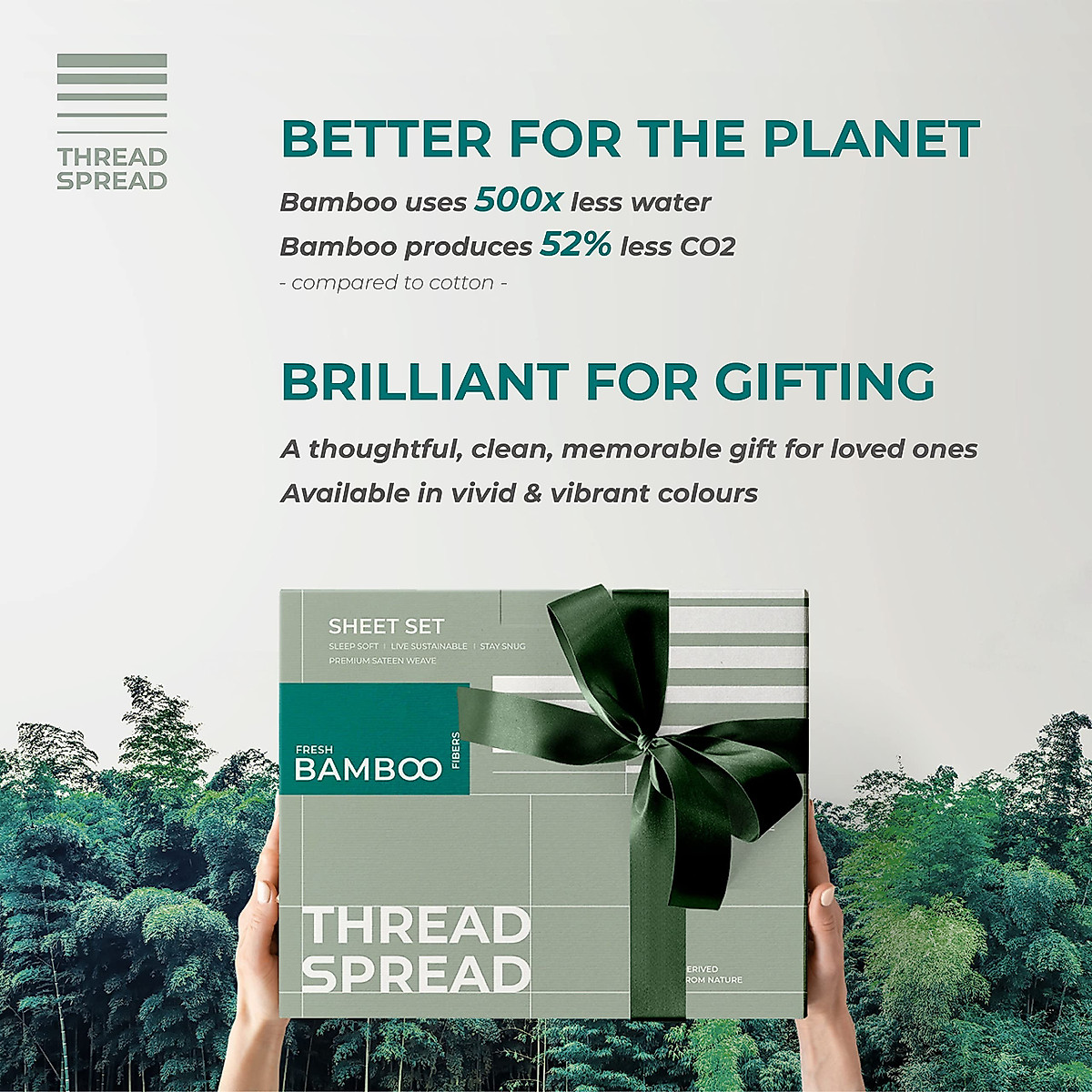 THREAD SPREAD 100% Viscose Derived from Bamboo Sheets Full - 4 Piece Bamboo Viscose Sheets for Full Size Bed, Silky Soft, Organic Cooling Sheet Set, Fits Upto 18" Mattress - Aqua Blue Luxury Sheet