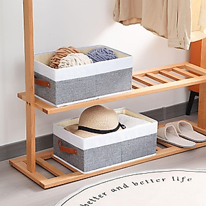 YheenLf Clothing Storage Bins, Closet Bin with Handles, Foldable Storage Baskets, Fabric Containers Storage Boxes for Organizing Shelves, Medium, 4 Pack, White and Grey