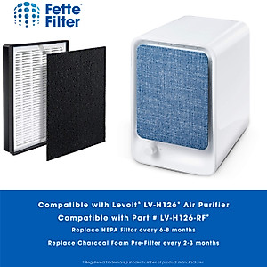 Fette Filter - Premium Air Purifier Replacement Filter Set, Compatible with Levoit LV-H126 Air Purifier (2 Hepa 2 Carbon)
