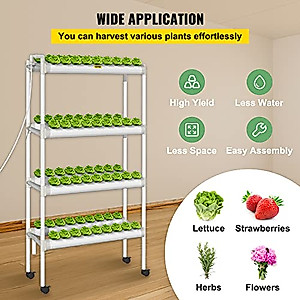 VEVOR Hydroponics Growing System, 72 Sites 8 Pipes Hydroponic System, 4 Layers Hydroponic Kit, Vertical Hydroponic Growing System with Water Pump, Pump Timer, Nest Basket, Sponge for Fruit Vegetables