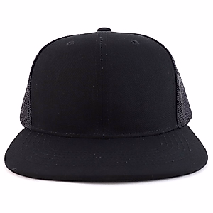 Trendy Apparel Shop Oversize 2XL Blank Plain Flatbill Mesh Snapback Baseball Cap - Black