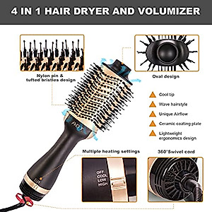 Hot Air Brush, 4 in 1 Hair Dryer Brush & Volumizer, One Step Blow Dryer Suitable for Straight and Curly Hair, Ceramic Coating Achieve Salon Styling at Home 1200W