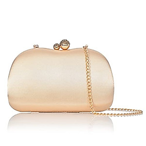 Classic Satin Evening Clutch Bag with Elegant Rhinestone Embellished for Formal Occasion Wedding Bridal Graduation Party (Gold)