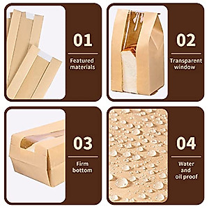 Bread Bags for Homemade Bread Large Paper Bakery Bag with Window for Baked Food Packaging Storage 50pcs Bread Storage Bags for Sourdough Loaf Cookie