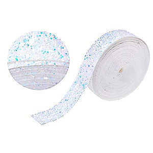 Wento 5 Yards 1" (25mm) Sparking White Glitter Ribbons for Hair Bow Crafting，Glitter Strips Bow Decoration,Thick Glitter Ribbons for Wedding Bow Ties,Jewelry Crafts Supplies GR001