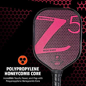 ONIX Graphite Z5 Pickleball Paddle (Graphite Carbon Fiber Face with Rough Texture Surface, Cushion Comfort Grip and Nomex Honeycomb Core for Touch, Control, and Power), Pink