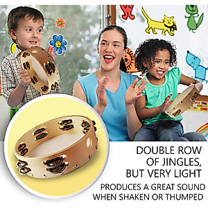 Tambourine 8 inch Double Row Jingles - Handheld Tambourine for Church Kids Adults