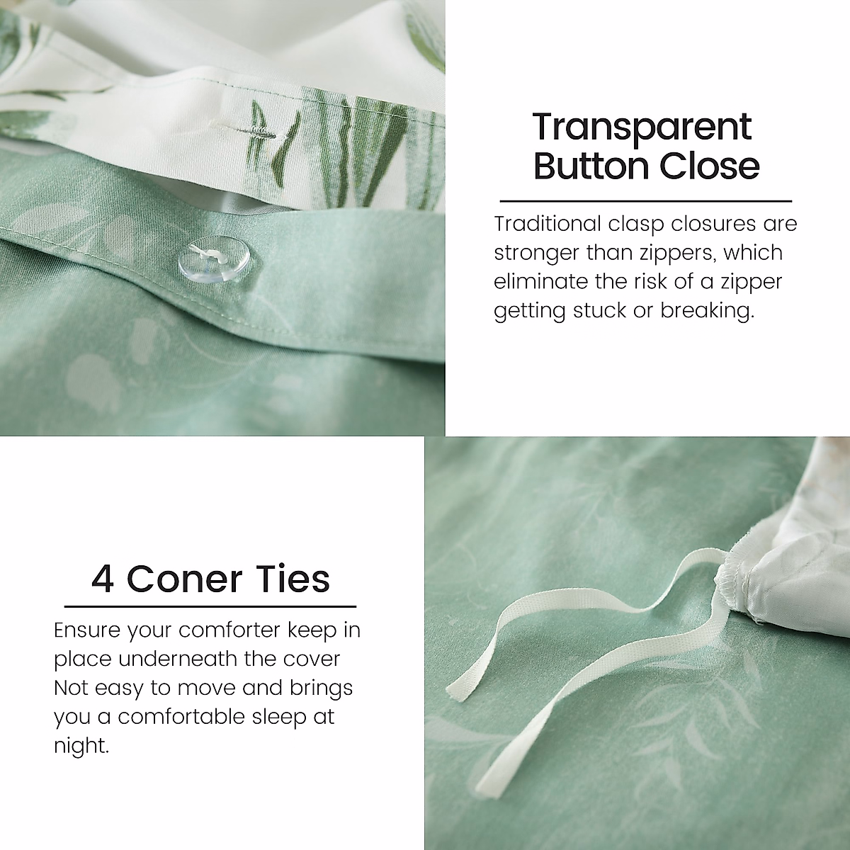 Reversible Floral Duvet Cover Set Queen Size with Button Closure, Corner Ties,1 Queen Duvet Cover 90"x90"&2 Pillowcases 20"x26"