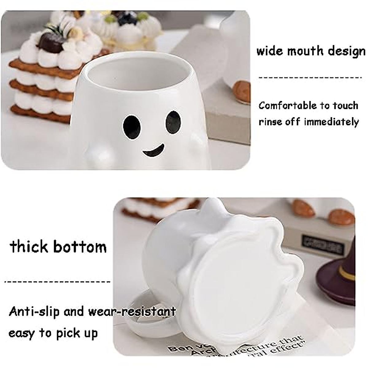 Kapley Halloween Coffee Cups, Mug, Pumpkin Cups, Festive Holiday Mugs, Ceramic Mug With Handle And Spoon, Perfect For Halloween Decor And Best Gifts For Coffee Lover (Smile)