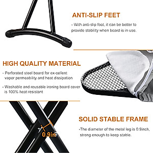 PickyanDco Foldable Ironing Board with Heat Resistant Cover, Steam Iron Rest and Non-Slip Legs - Sturdy Metal Frame Full Metal Construction Iron Board(14 * 34 * 53inches)