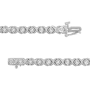 Beyond Brilliance Classy 1.00 Carat Natural Diamond XO Bracelet Prong Set White Gold Rhodium Plated Over Sterling Silver Wedding Fashion Jewelry for Women