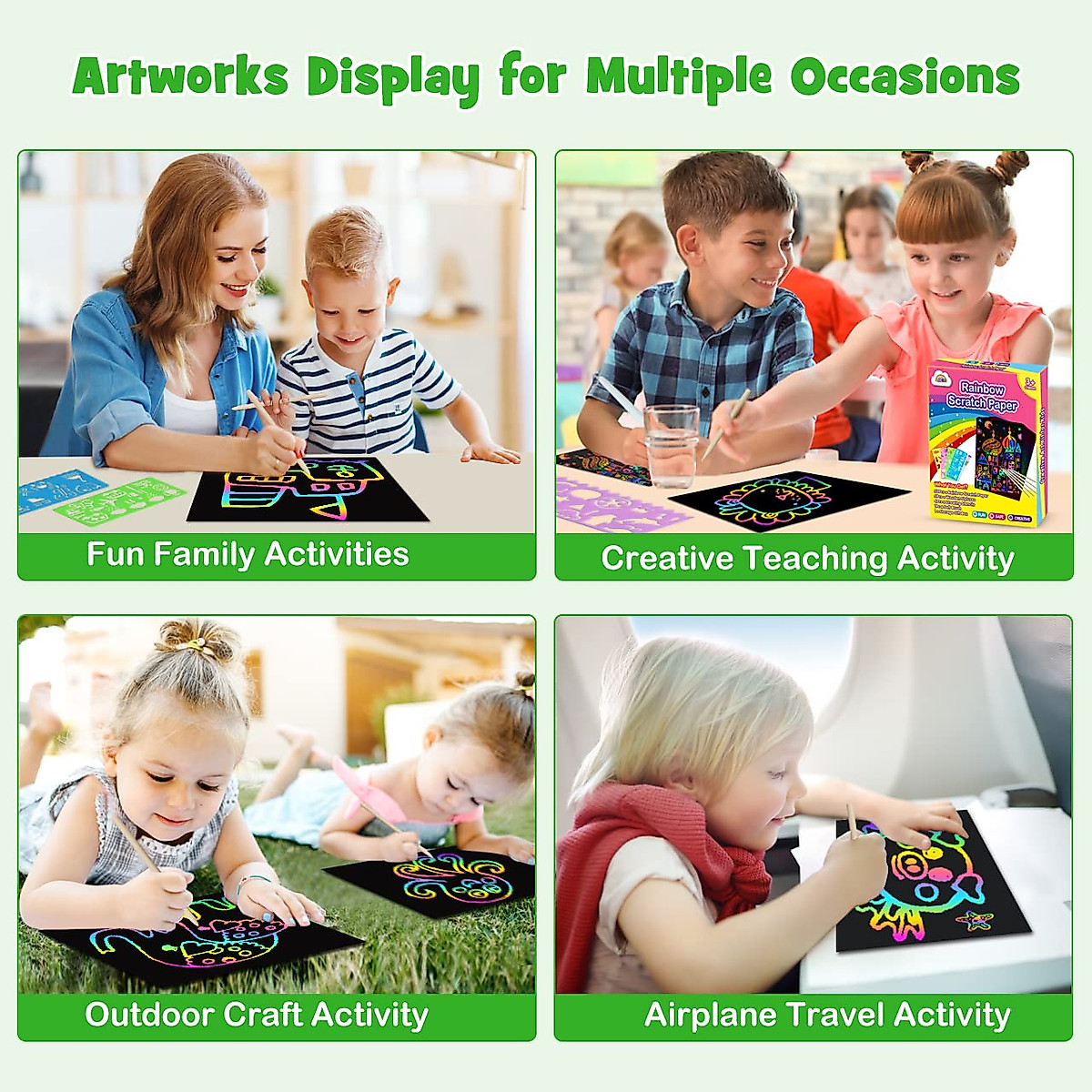 ZMLM Gift Christmas for Girl Art-Craft Kit: Rainbow Scratch Paper Magic Art Craft Project Supply Toddler Drawing Activity Kid Travel Toy Age 3-12 Year Old Birthday Gift