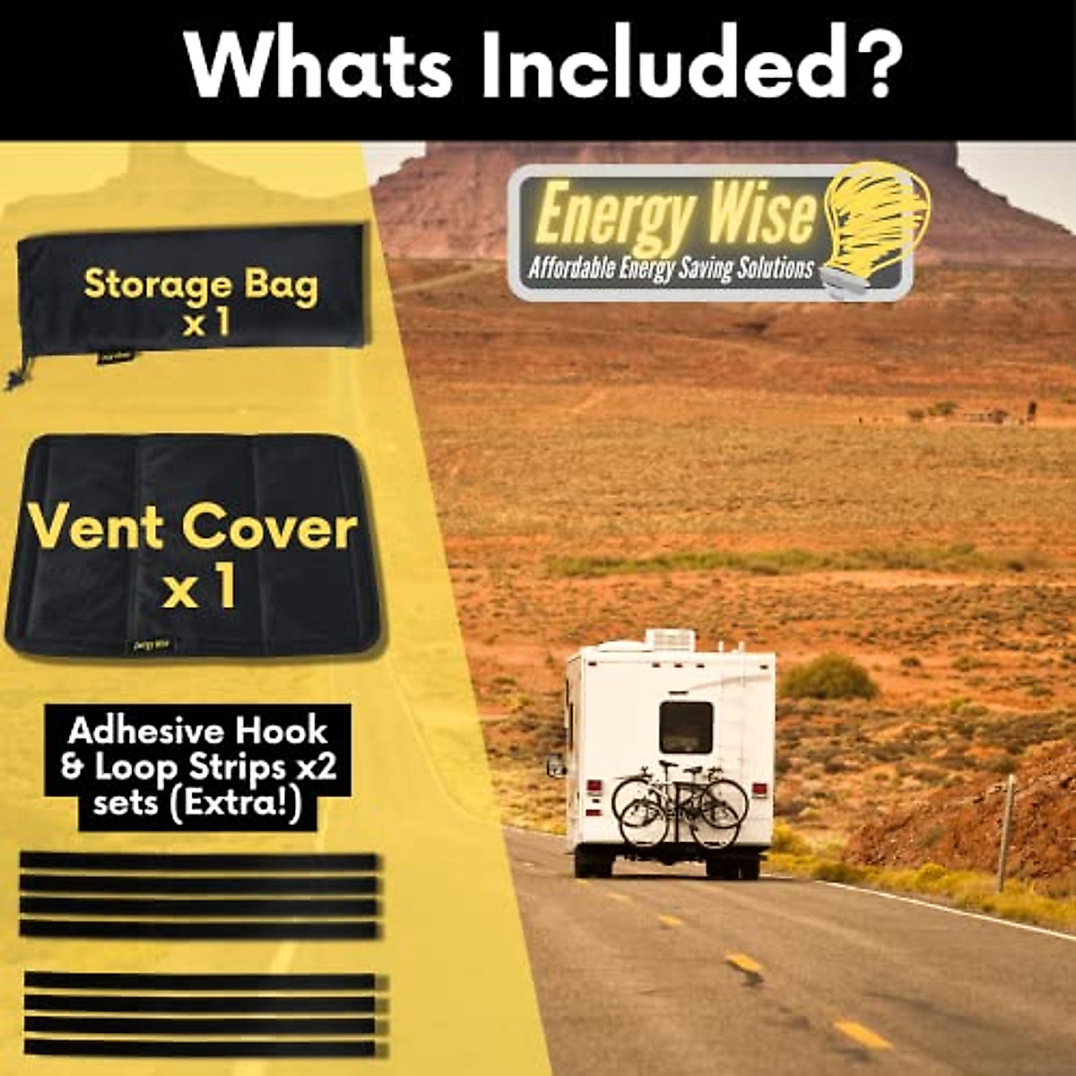 Energy Wise Universal Blackout RV Vent Insulator 16"x16", Magnetic & Foldable RV Insulation with Reflective Surface, Instantly Block Heat & Light, Black/Silver, Comes with Storage Bag