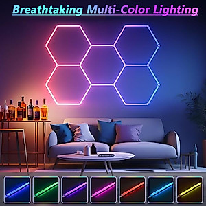 lylunnamsp Hexagon Garage Lights Ceiling LED, Honeycomb Lights, RGB Hexagon Garage Light with Remote, 6500K, Aluminum Hexagonal Shop Lights for Gaming Room Bar Party Live Room,Multi Colored,5 HEX