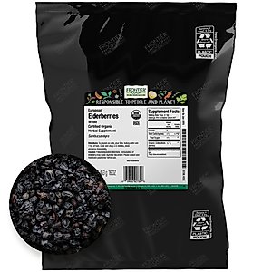 Frontier Co-op Organic Dried Elderberries, 1lb Bulk Bag, European Whole | Kosher & Non-GMO | Organic Elderberry Berries Dried, for Immune Support