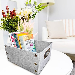 SAM AND MABEL Felt Storage Basket with Handles - (Pack of 3) Collapsible Magazine Basket Organizers for Closet and Shelves, Decorative Fabric Storage Bins for Toys, Books, Clothes, Diapers