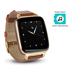Beantech Gold Engage Plus Smartwatch for iOS and Android with 8GB of Music Storage and Leather Strap