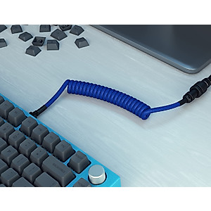 Glorious Coiled Keyboard Cable – Coiled USB C Cable Artisan Braided Cables for Mechanical Gaming Keyboard Coiled Cable - Custom Keyboard Cable (Cobalt Blue)