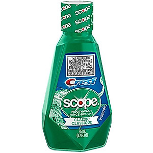 Crest Scope Mouthwash, Classic Mouth Rinse, Travel Size 1.2 Ounces (36ml) - Pack of 12