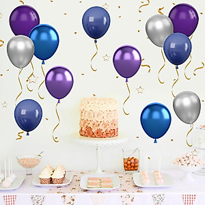 Purple and Blue Balloons Set, 50 PCS 10 Inch Purple Blue Black Party Balloons, Space Balloons Navy Blue Purple Silver Helium Balloons for Birthday Party Space Theme Baby Shower Supplies