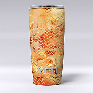Design Skinz The Orange Grungy Watercolors with Chevron - Skin Decal Vinyl Wrap Kit Compatible with The Yeti Rambler Cooler Tumbler Cups