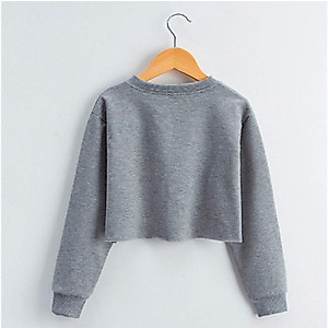 G-Amber Girls Long Sleeve Sweatshirts Kids Crop Print Funny Letters Fashion Pullover Tops Grey Hell Daisy