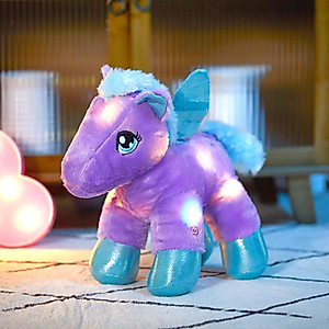 BSTAOFY Light up Pegasus Stuffed Animal Glow Unicorn LED Soft Plush Toys, Bedtime Nightlight Companion Gift for Kids on Christmas Birthday Valentines Day, Purple